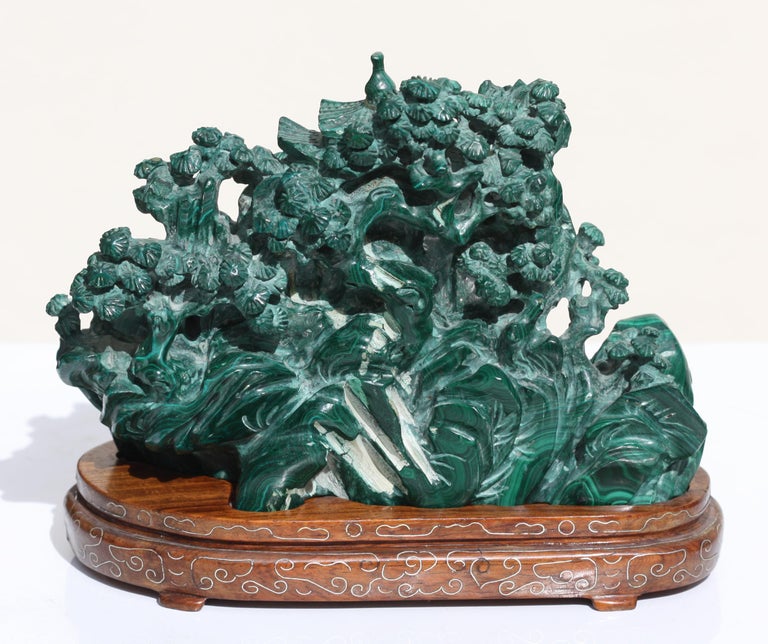 Chinese Carved Malachite "Pagoda" Mountain Scene For Sale at 1stDibs