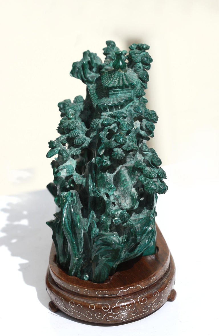 Chinese Carved Malachite "Pagoda" Mountain Scene For Sale at 1stDibs
