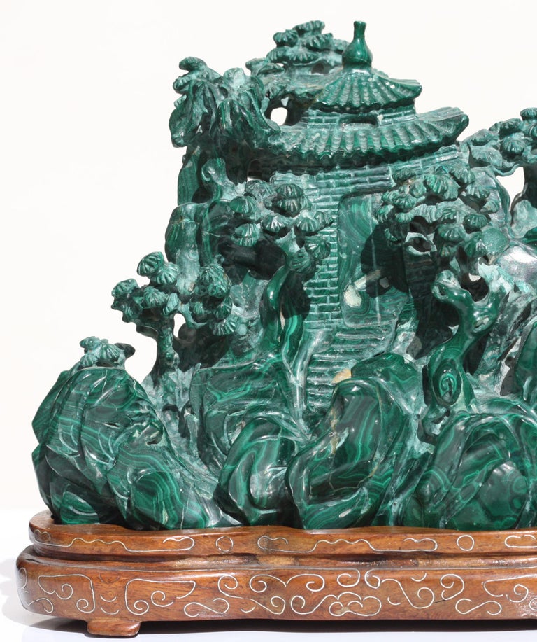 Chinese Carved Malachite "Pagoda" Mountain Scene For Sale at 1stDibs