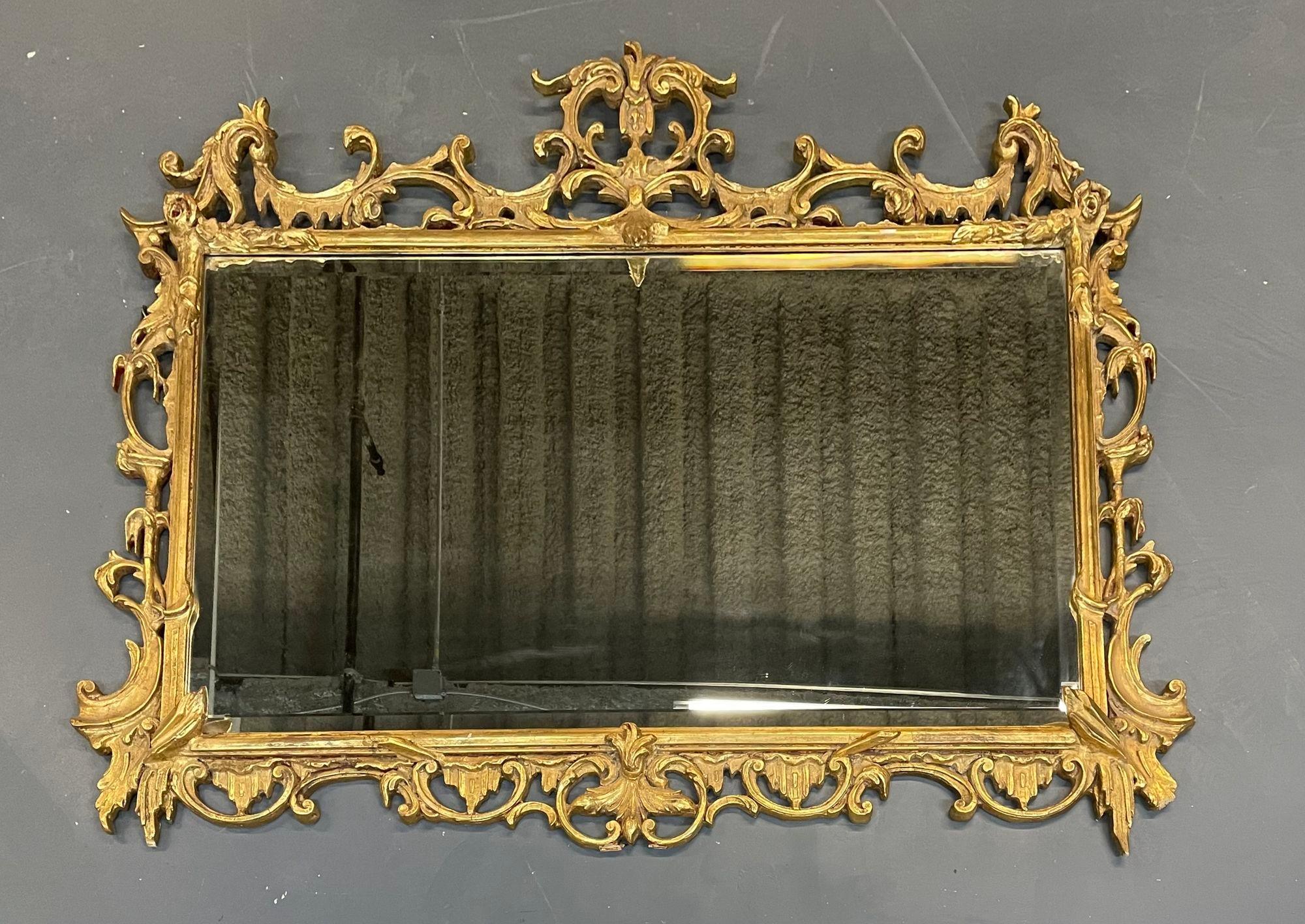 Chinese Chippendale over the Mantle / Console Mirror, Giltwood Early ...