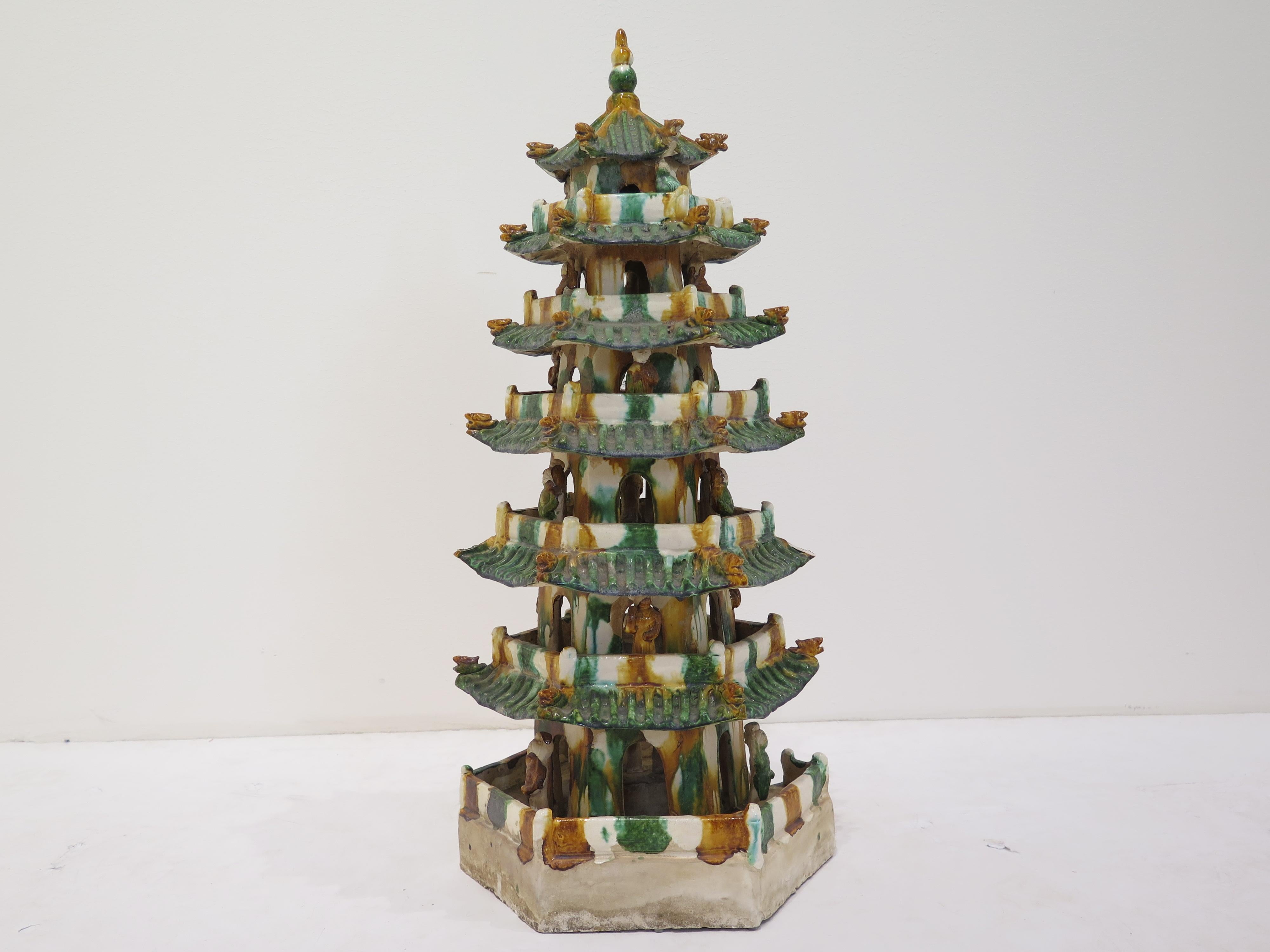 A Chinese Green and White Tiered Porcelain Pagoda For Sale at 1stDibs