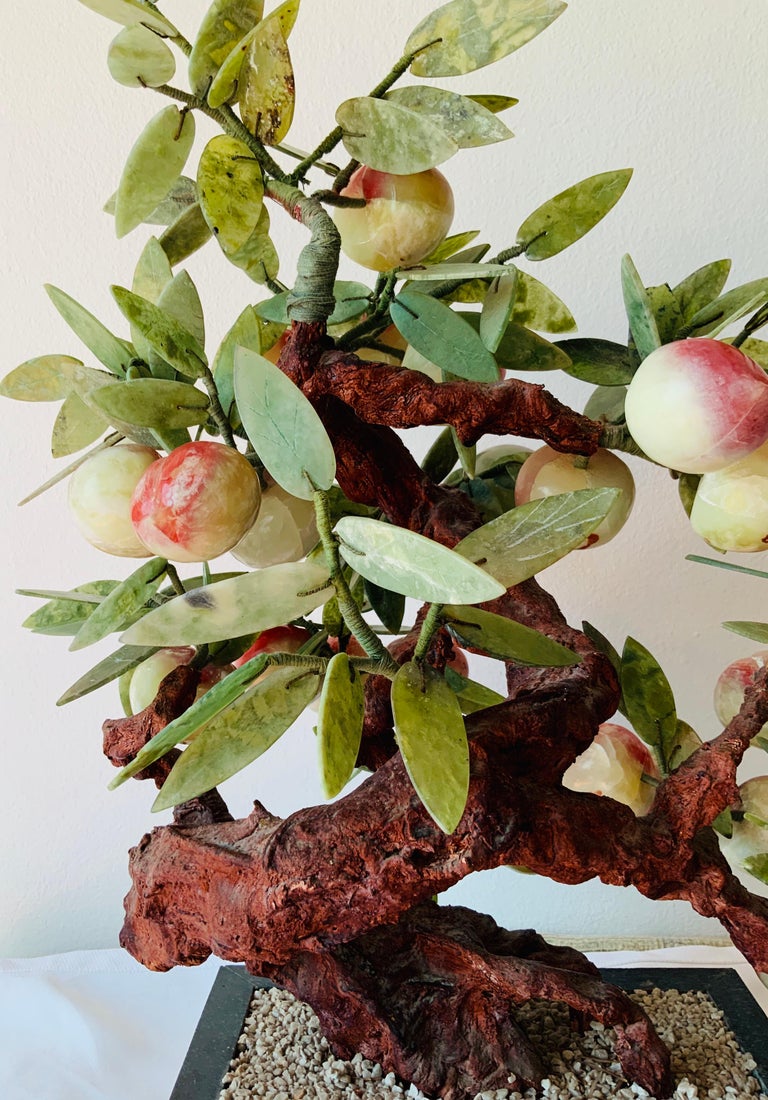 Chinese Jade Peach Tree Bonsai Table Decor at 1stDibs