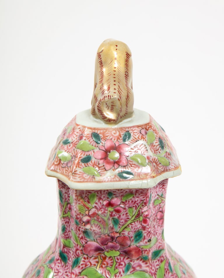 Chinese Porcelain Puce Ground 5 Piece Garniture Set with Floral ...