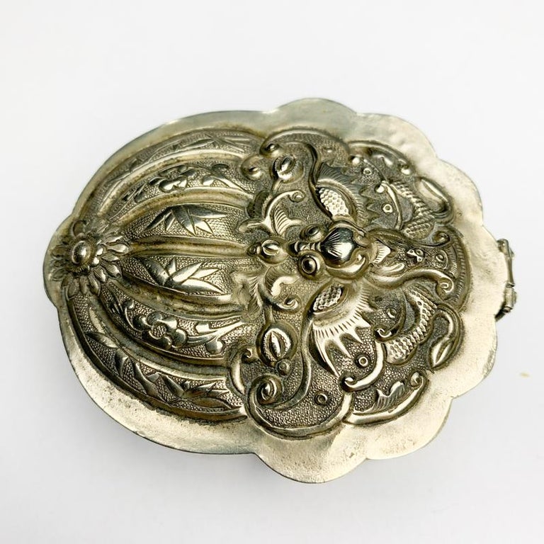 Chinese Silver Cosmetics Box, Decorated with Bats and a Peach, circa ...