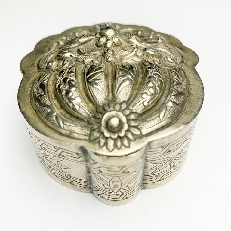 Chinese Silver Cosmetics Box, Decorated with Bats and a Peach, circa ...