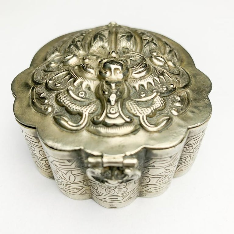 Chinese Silver Cosmetics Box, Decorated with Bats and a Peach, circa ...
