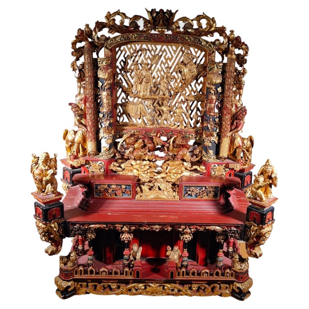 A Chinese Straits or Peranakan market gilt and lacquered wood 'chanab ...