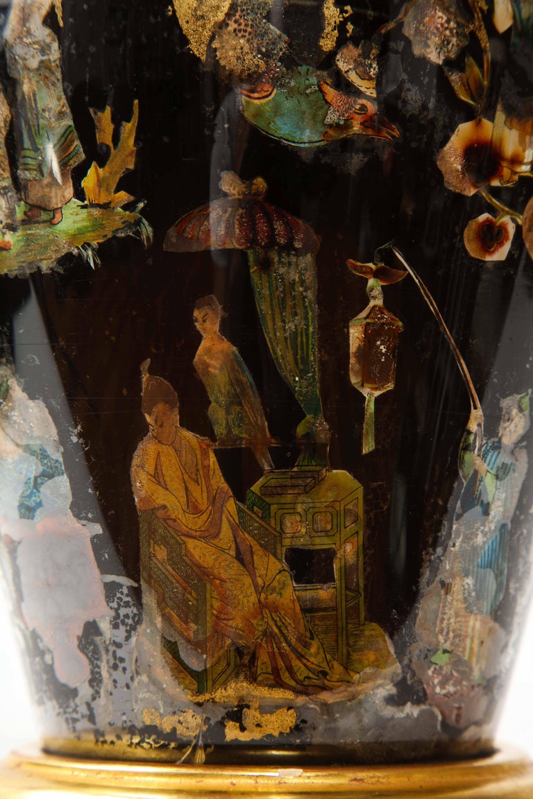 Chinoiserie Decorated Black-Ground Decalcomania Glass Lamp For Sale at ...