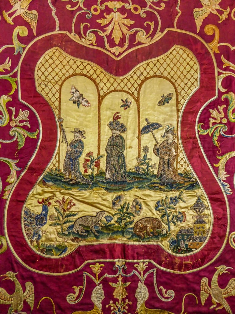 A Chinoiserie Embroidered And Appliqué Hanging Tapestry - France - Late ...