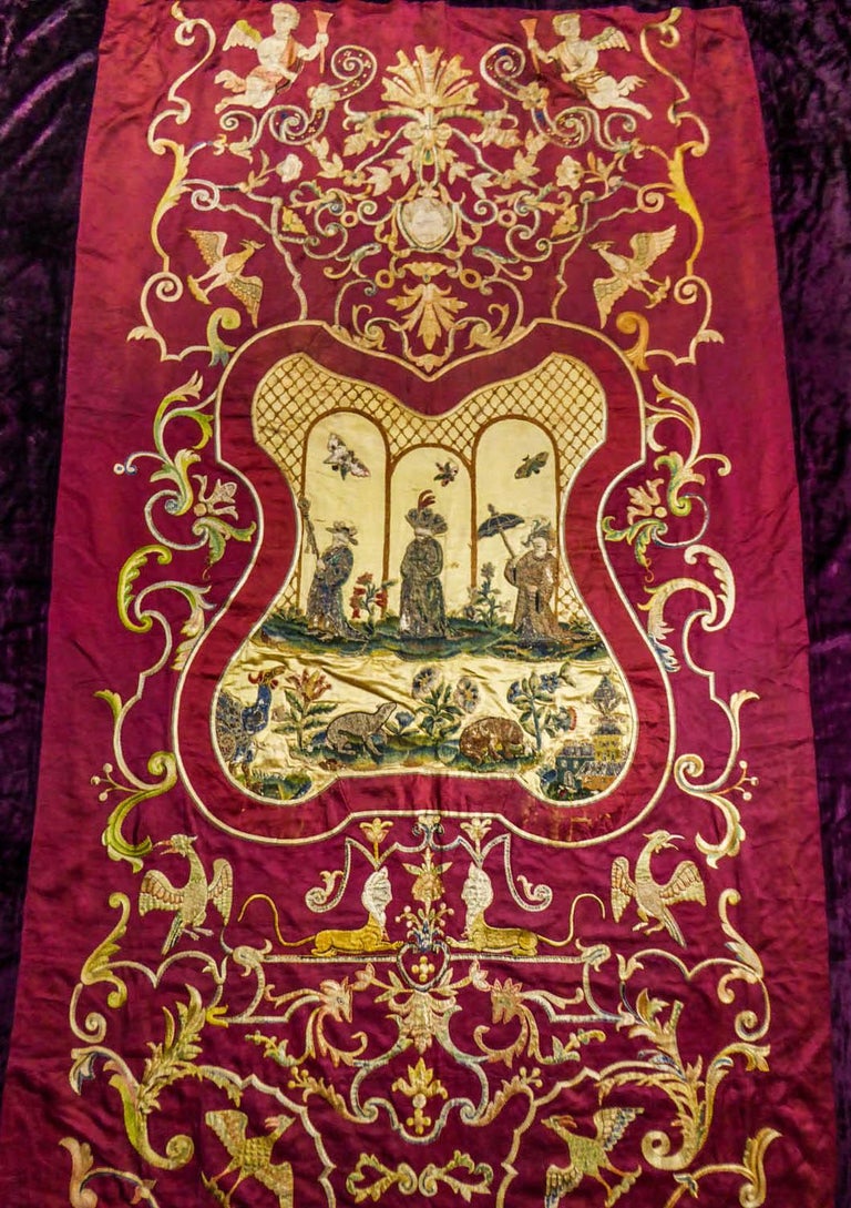 A Chinoiserie Embroidered And Appliqué Hanging Tapestry - France - Late ...