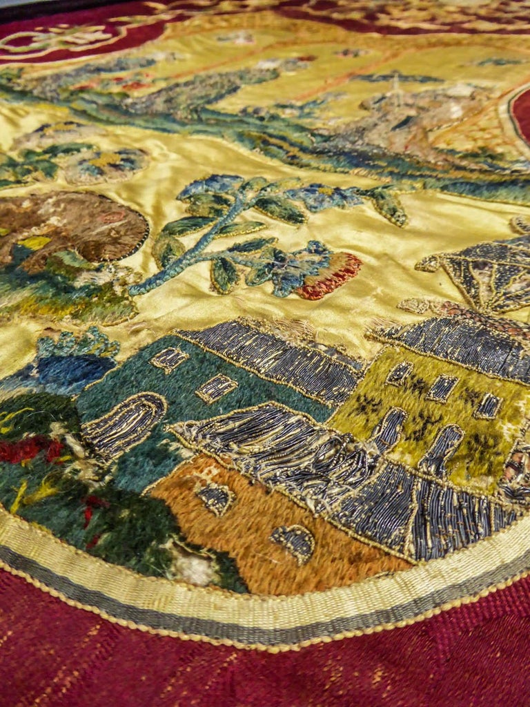 A Chinoiserie Embroidered And Appliqué Hanging Tapestry - France - Late ...