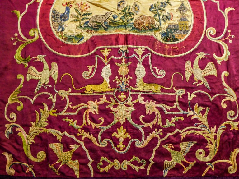 A Chinoiserie Embroidered And Appliqué Hanging Tapestry - France - Late ...