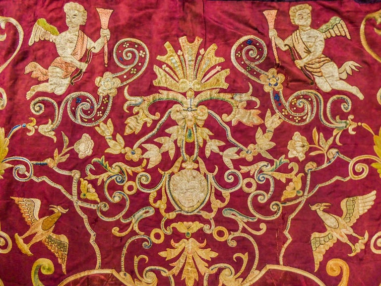 A Chinoiserie Embroidered And Appliqué Hanging Tapestry - France - Late ...