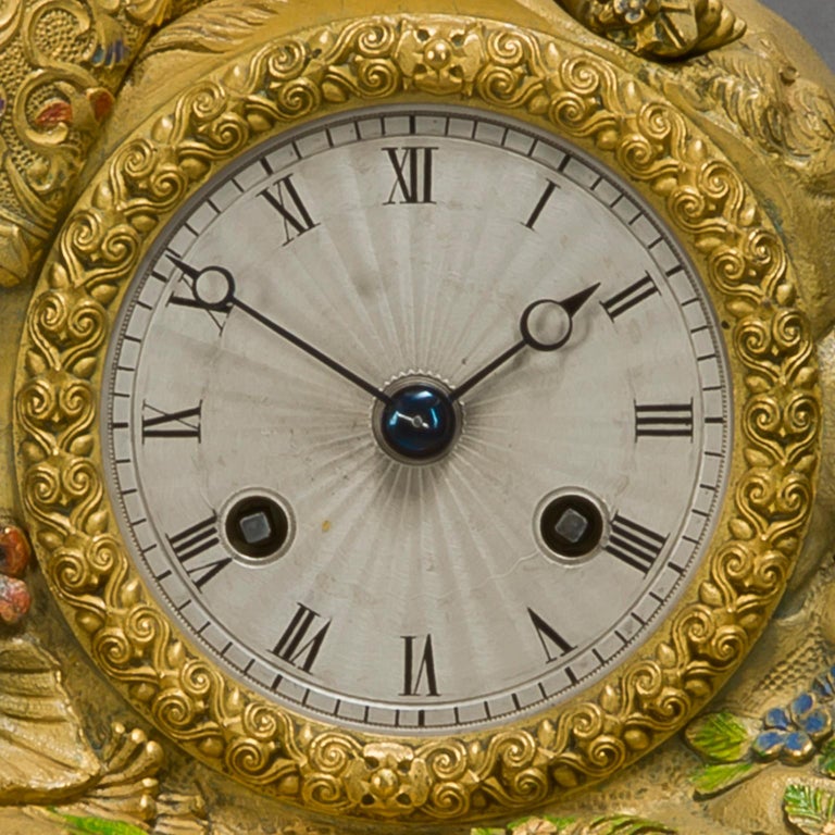 Chinoiserie Style Gilt-Bronze and Enamel Figural Clock For Sale at 1stDibs