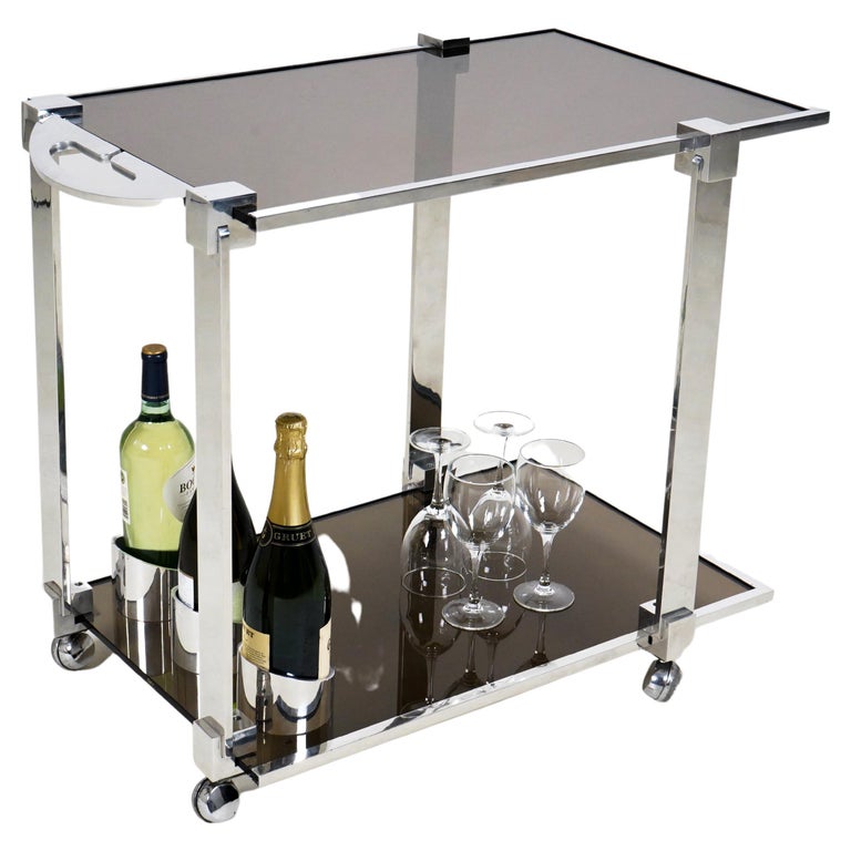 A Chrome and Glass Bar Cart For Sale at 1stDibs