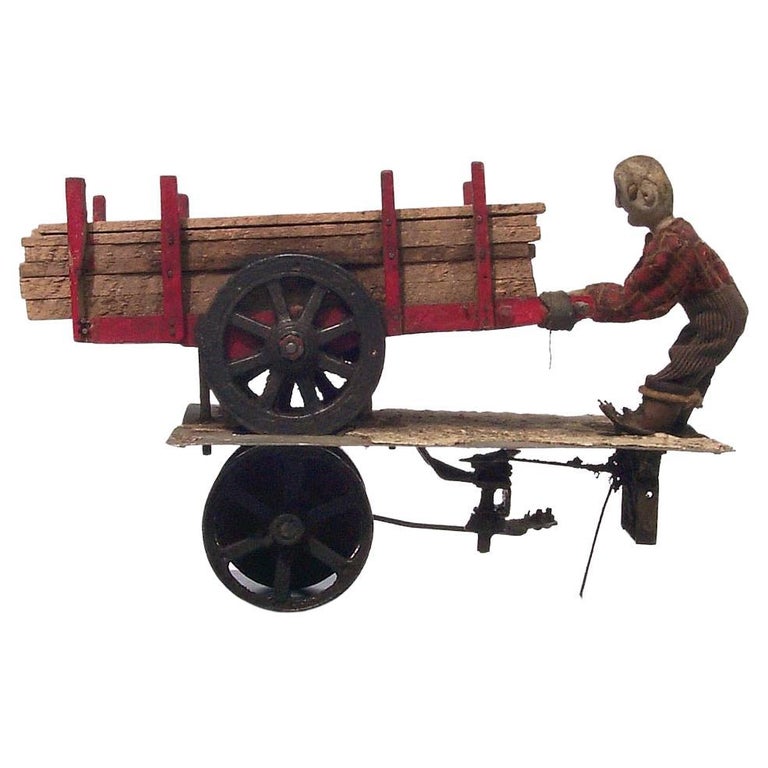 Circa 1910, Hand Carved Folk Art Assemblage Including a Man, Wagon, and ...