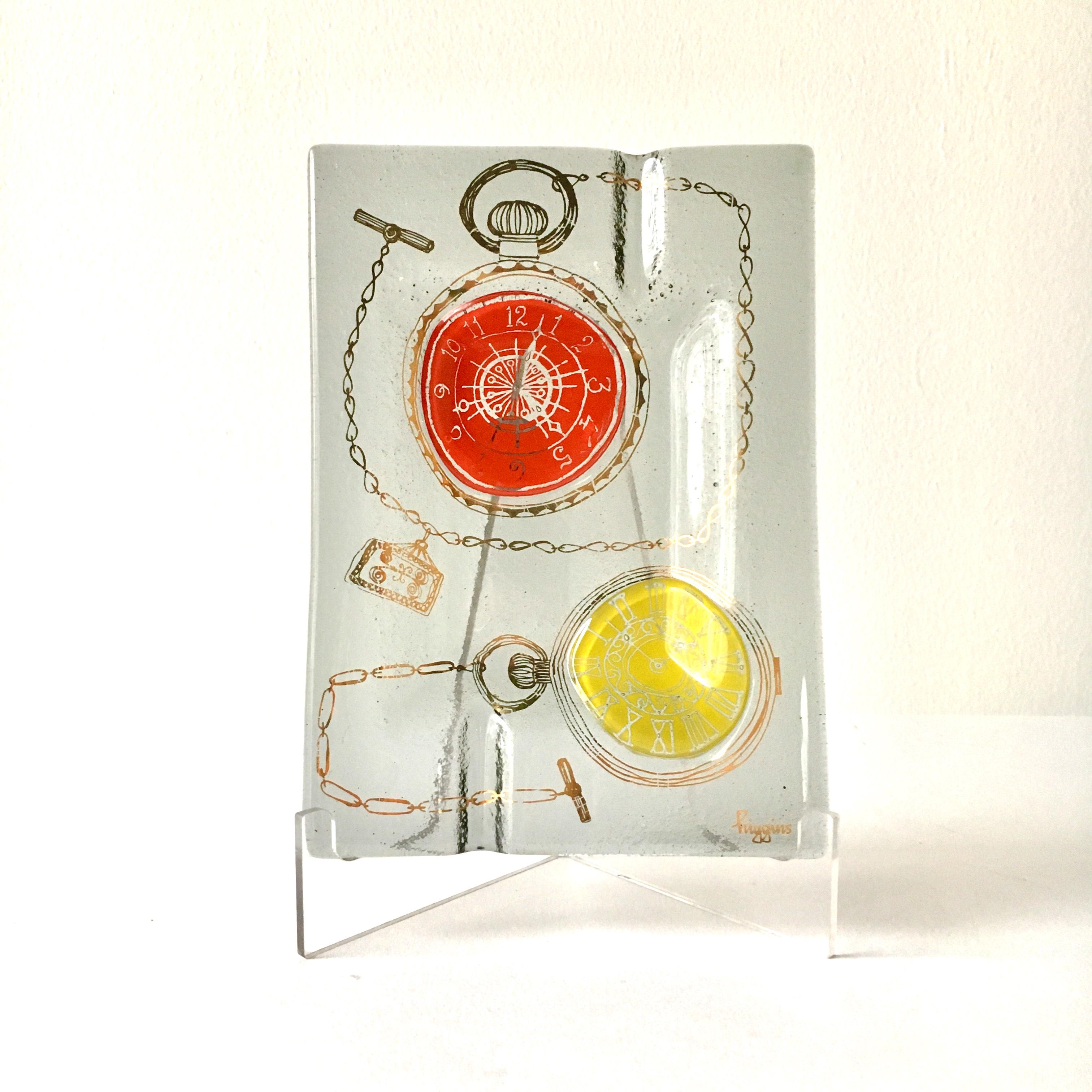 A Clocks (Watches) Illustrated Higgins Glass Ashtray For Sale at 1stDibs