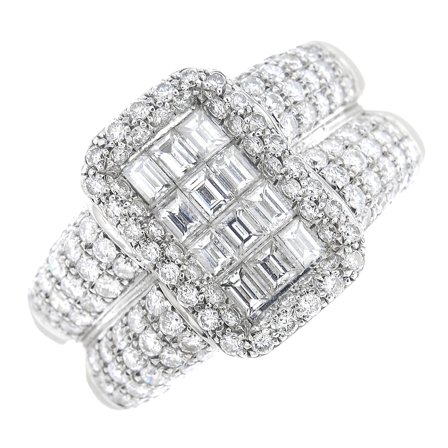 Multi Band Ring With Cognac Diamond Cluster For Sale at 1stDibs