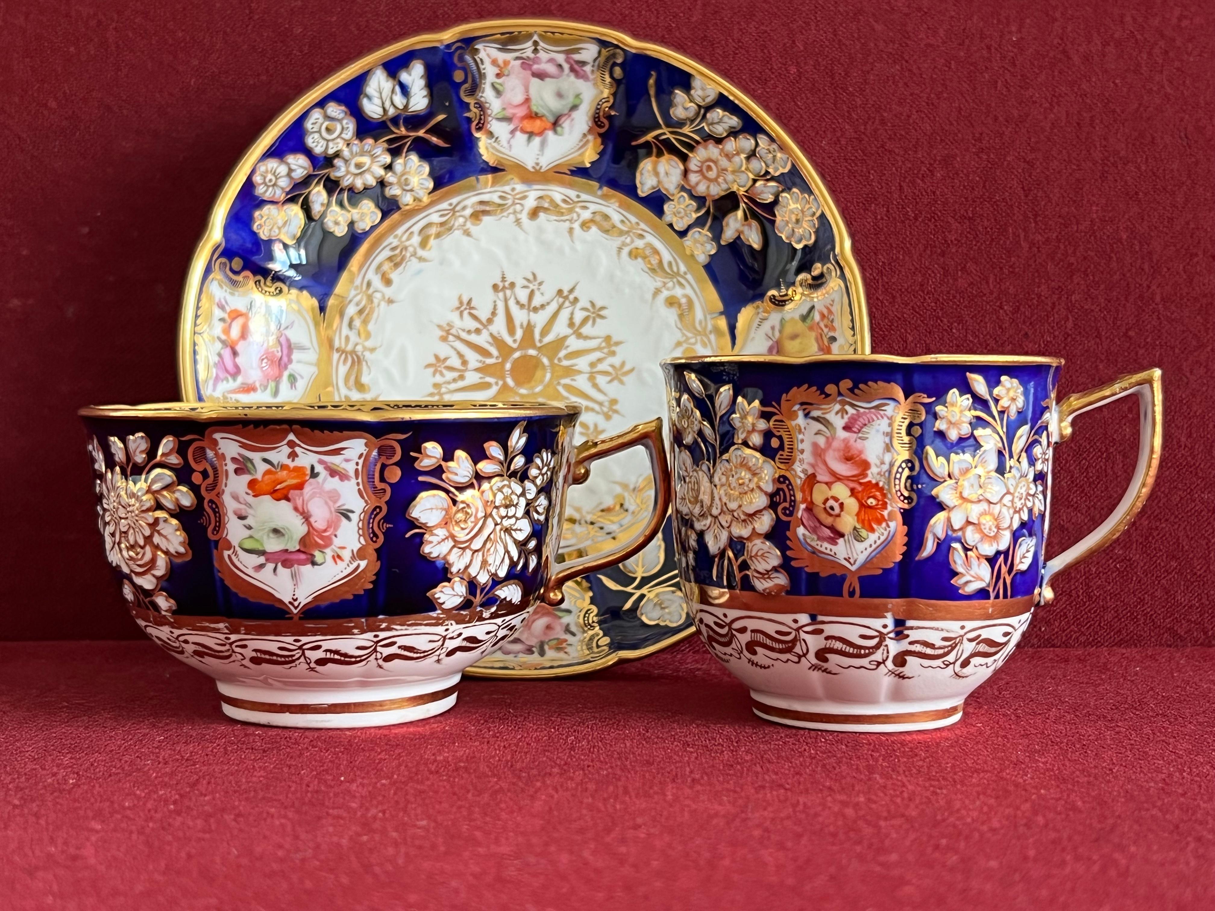 Coalport Porcelain 'New Embossed' Shape Trio, c.1820 at 1stDibs
