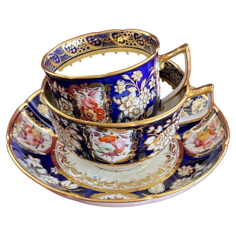 Coalport Porcelain 'New Embossed' Shape Trio, c.1820 For Sale at 1stDibs