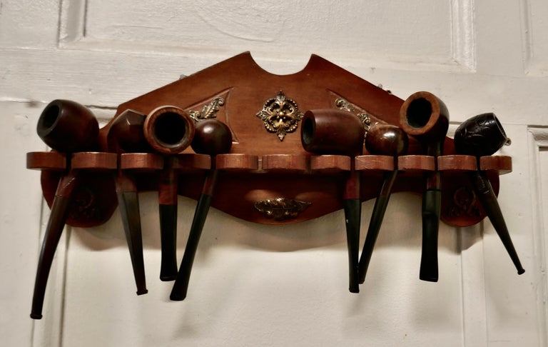 Collection of 12 Vintage Tobacco Pipes in a Pipe Rack For Sale at ...