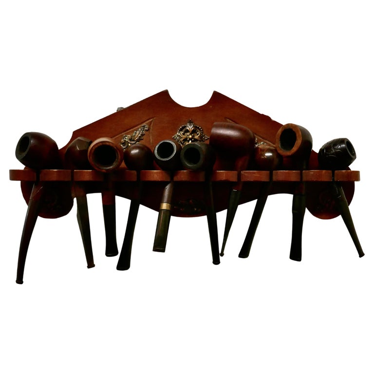 Collection of 12 Vintage Tobacco Pipes in a Pipe Rack For Sale at ...
