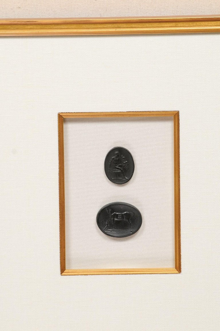 Collection of Black Intaglio Seals, Displayed Within Custom Golden Wood ...