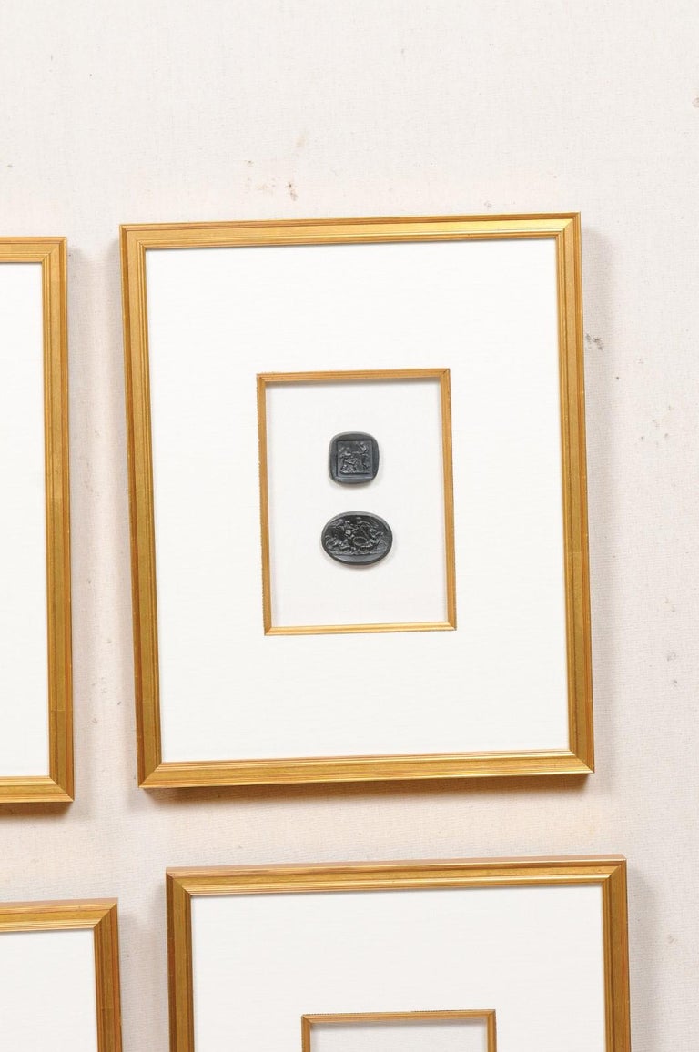 Collection of Black Intaglio Seals, Displayed Within Custom Golden Wood ...