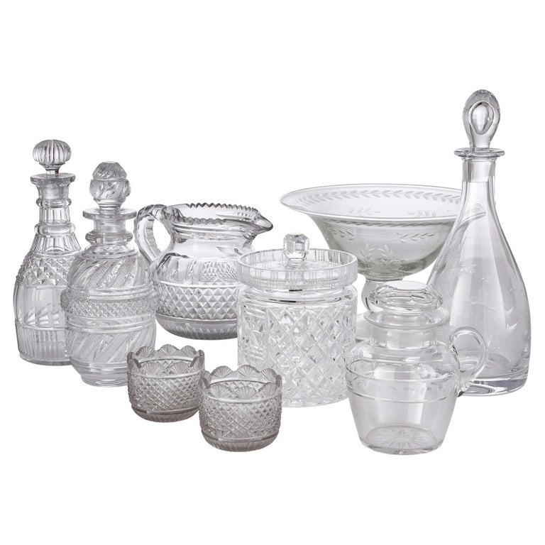 Collection of Engraved and Hobnail Cut Glassware, English, 20th Century ...