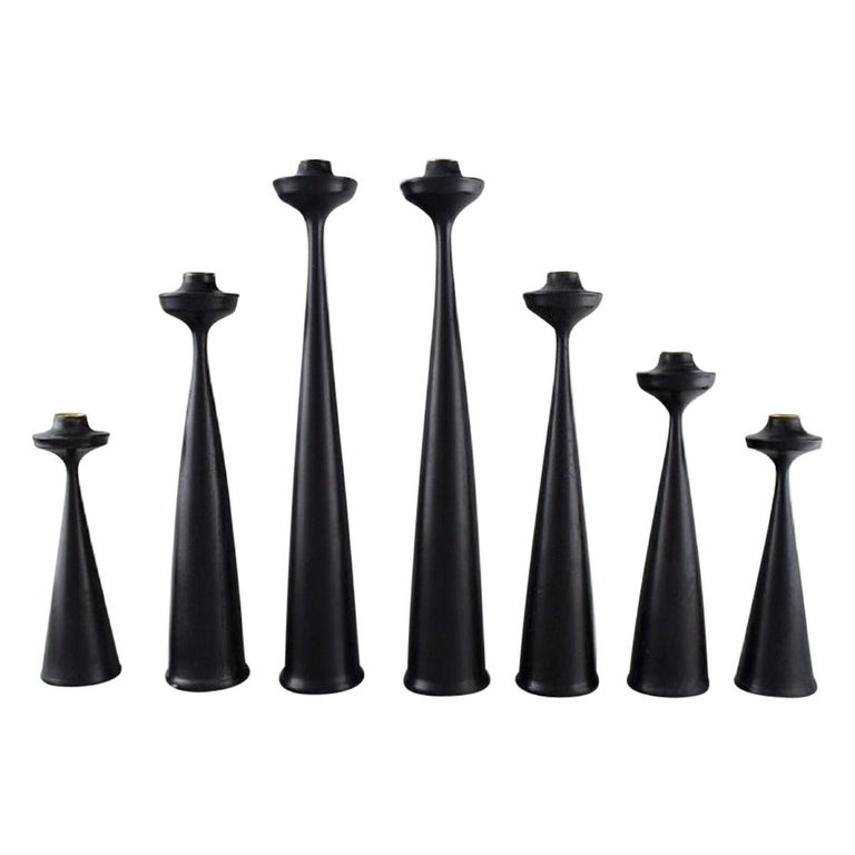 Collection of Seven Scandinavian Designer Candlesticks in Wood and ...