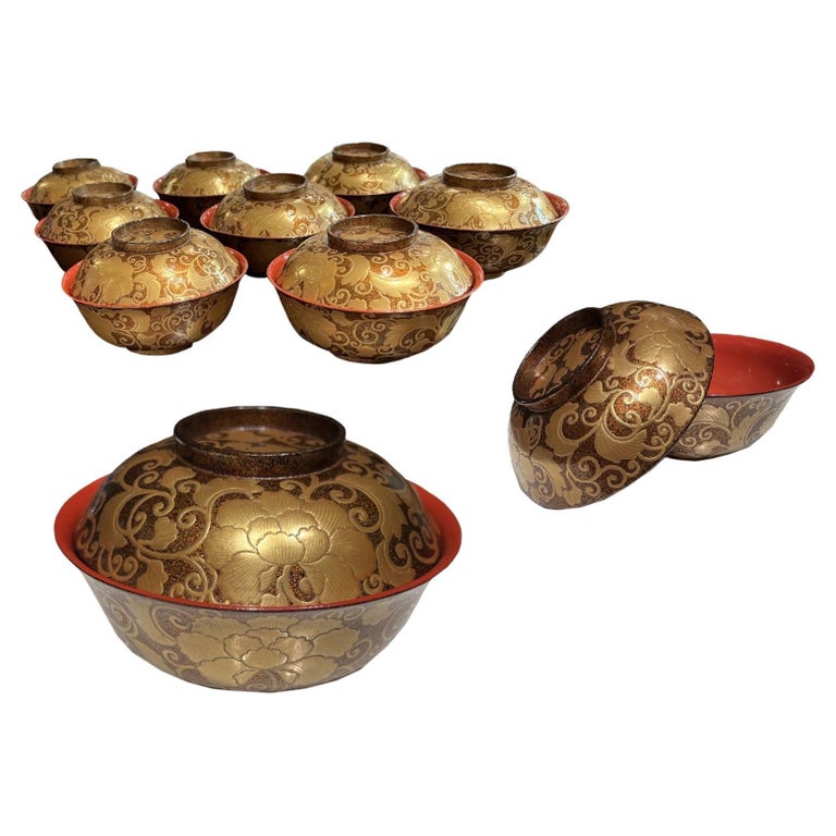 Complete Set of 10 Lacquer Bowls, Japan Meiji Period For Sale at 1stDibs