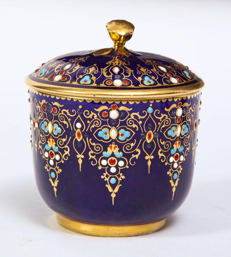 Complete Sevres Porcelain Cobalt Blue, Jeweled, Enameled, and Gilt Tea ...