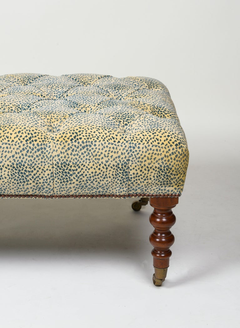 Contemporary Tufted Chenille and Walnut Ottoman For Sale at 1stDibs