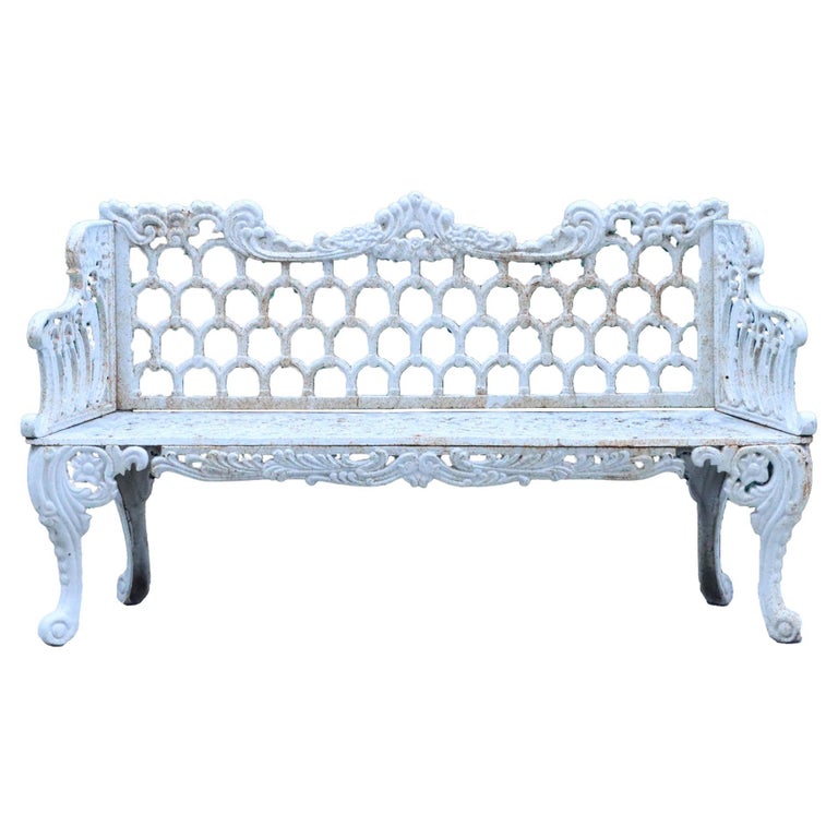 Contemporary White Painted Cast Iron Garden Bench at 1stDibs