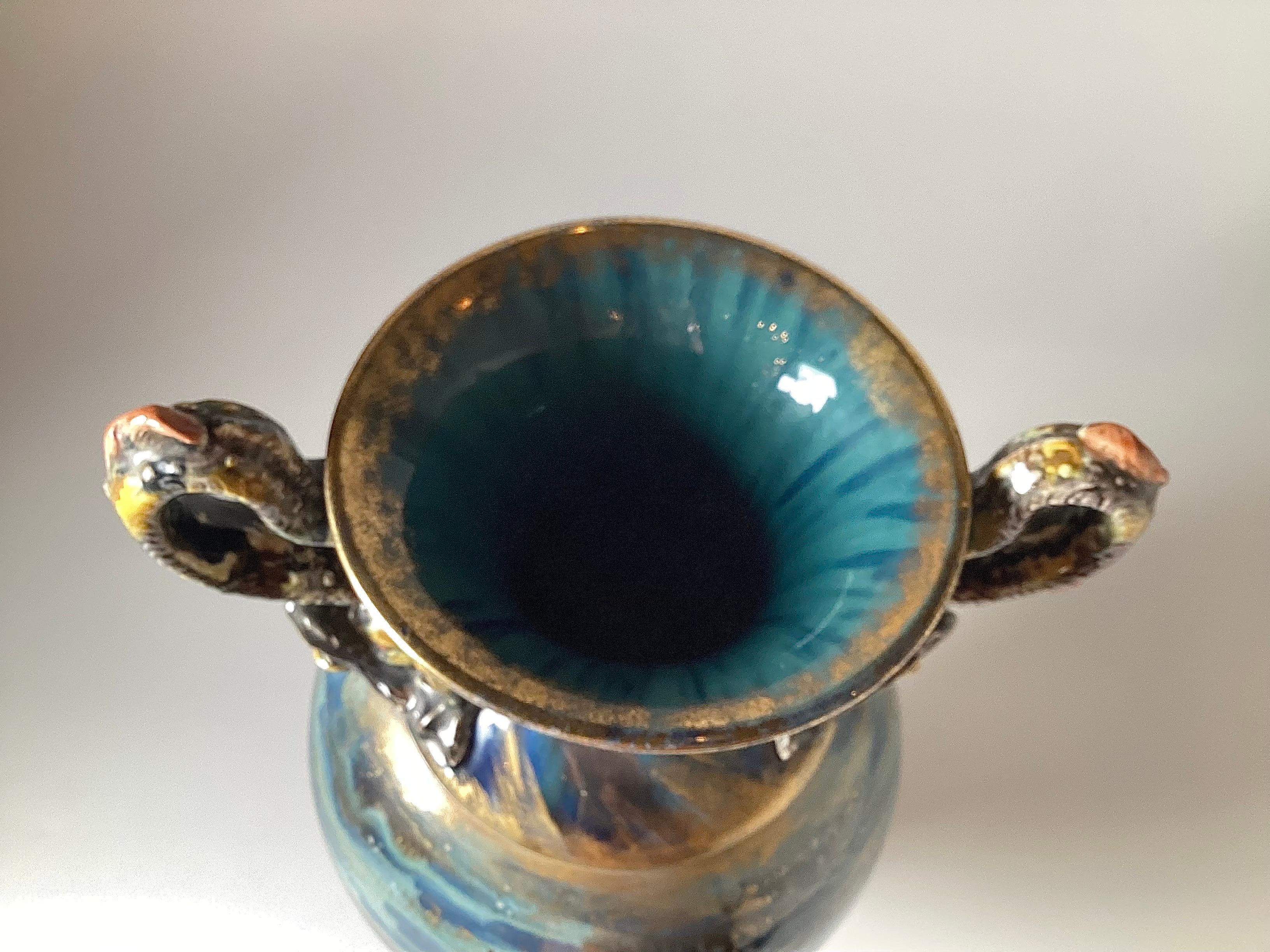 Continental Hand Painted Large Aquatic Dragon Handled Vase For Sale at ...