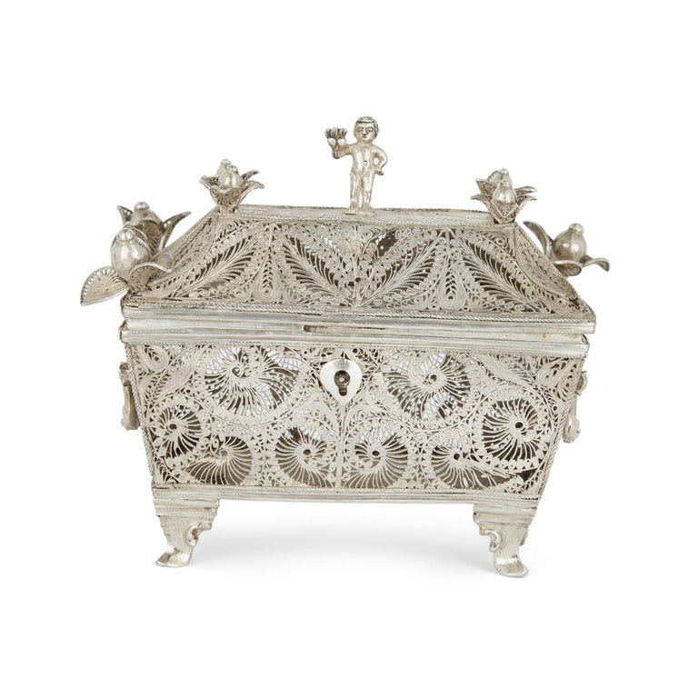 Continental Miniature Silver Filigree Decorative Box For Sale at 1stDibs