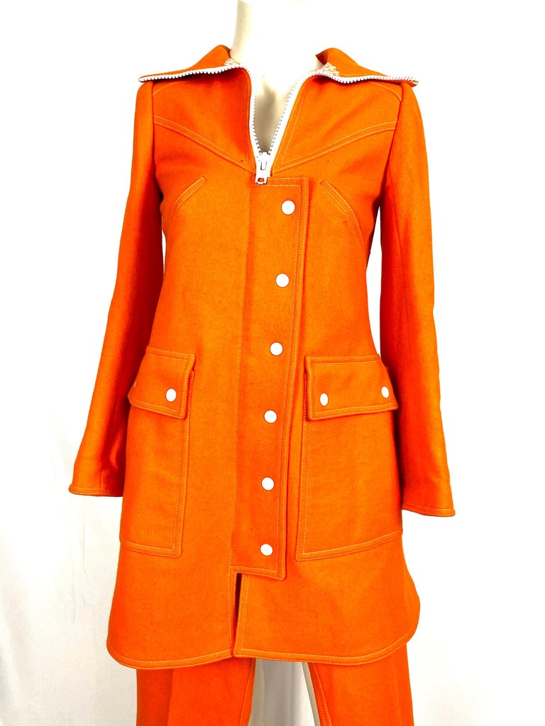 A. Courréges Hyperbole wool orange trouser suit from 1970 For Sale at ...