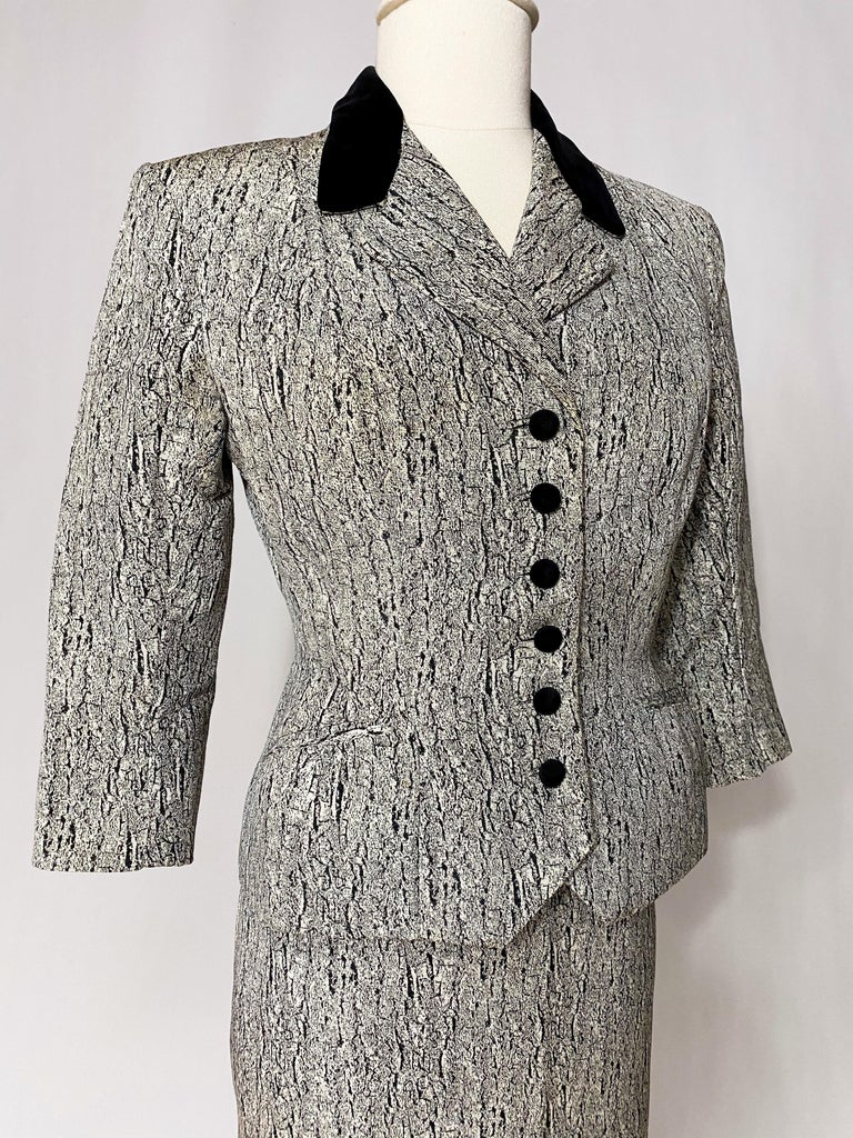 A Couture Bar skirt suit in marbled printed silk faille - France Circa ...