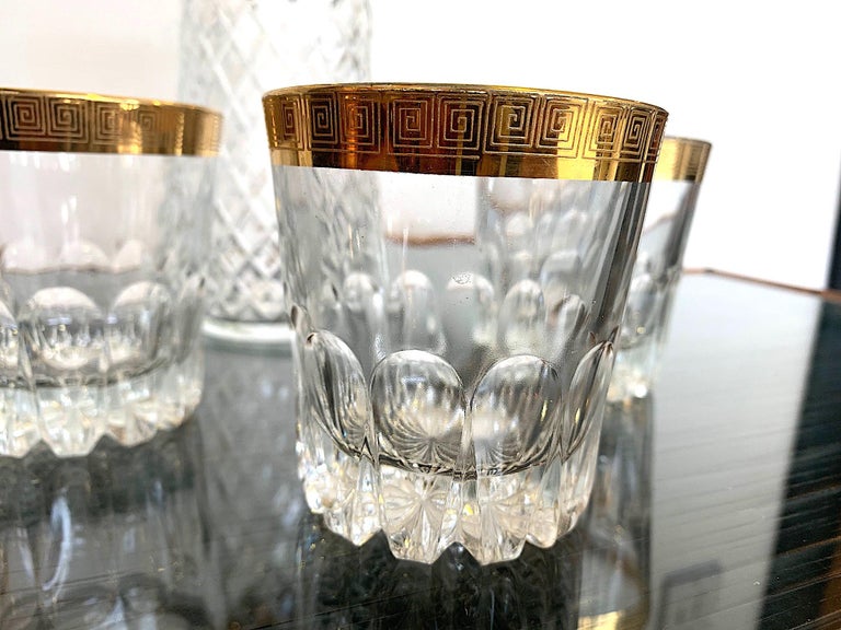 Crystal and Gilt Cocktail Set with Shaker and Six Matching Gilt Edged ...