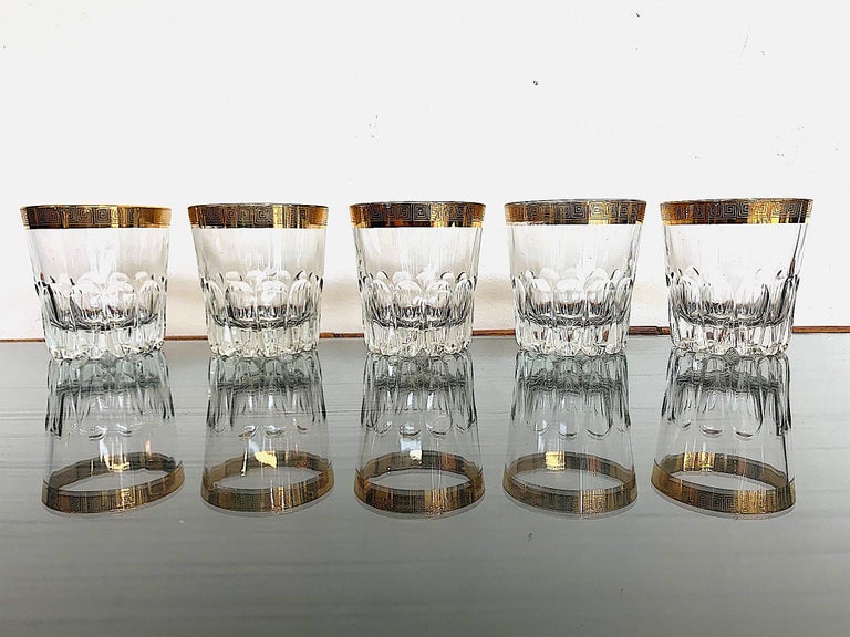 Crystal and Gilt Cocktail Set with Shaker and Six Matching Gilt Edged ...