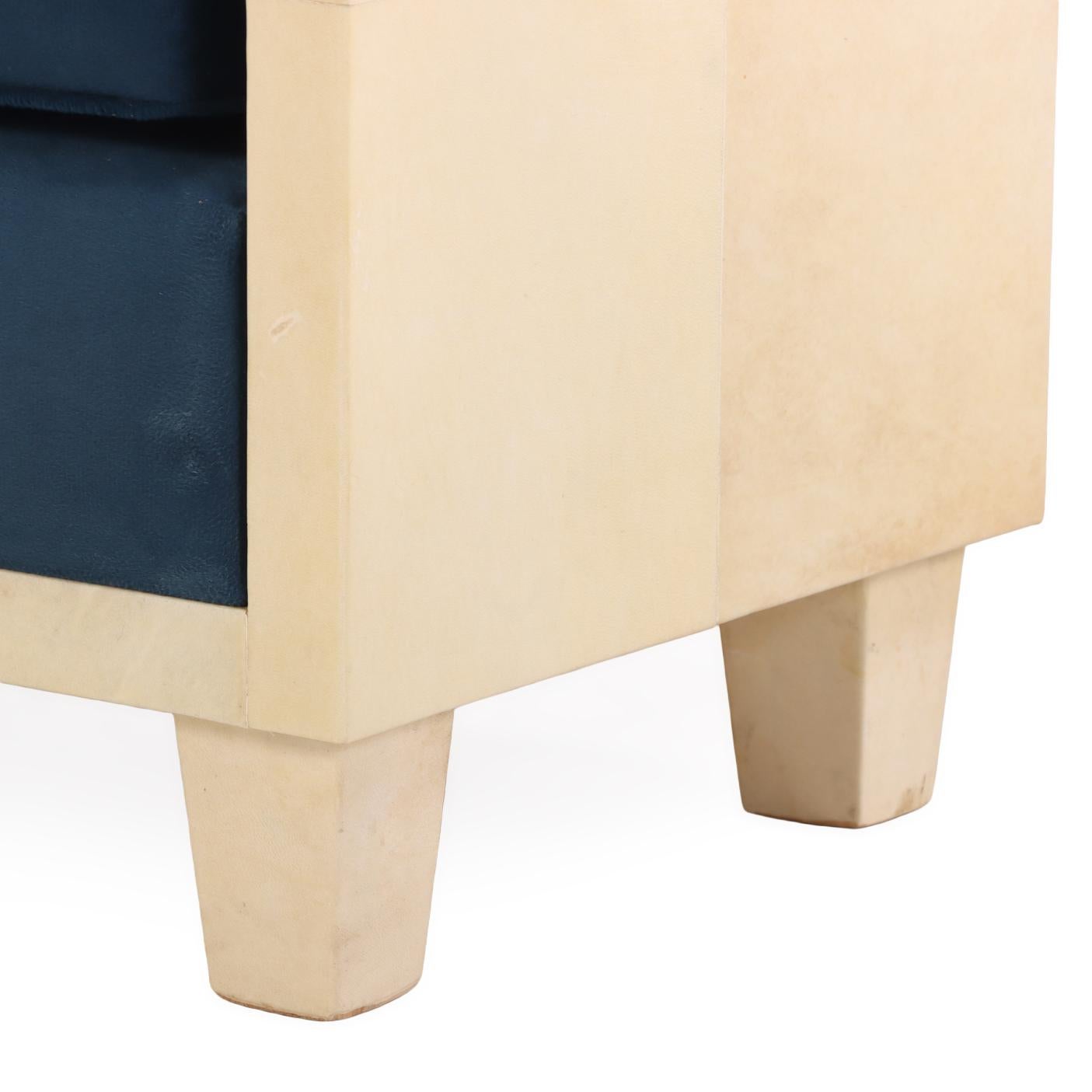 A custom parchment covered bench in the manner of Jean-Michel Frank. at ...