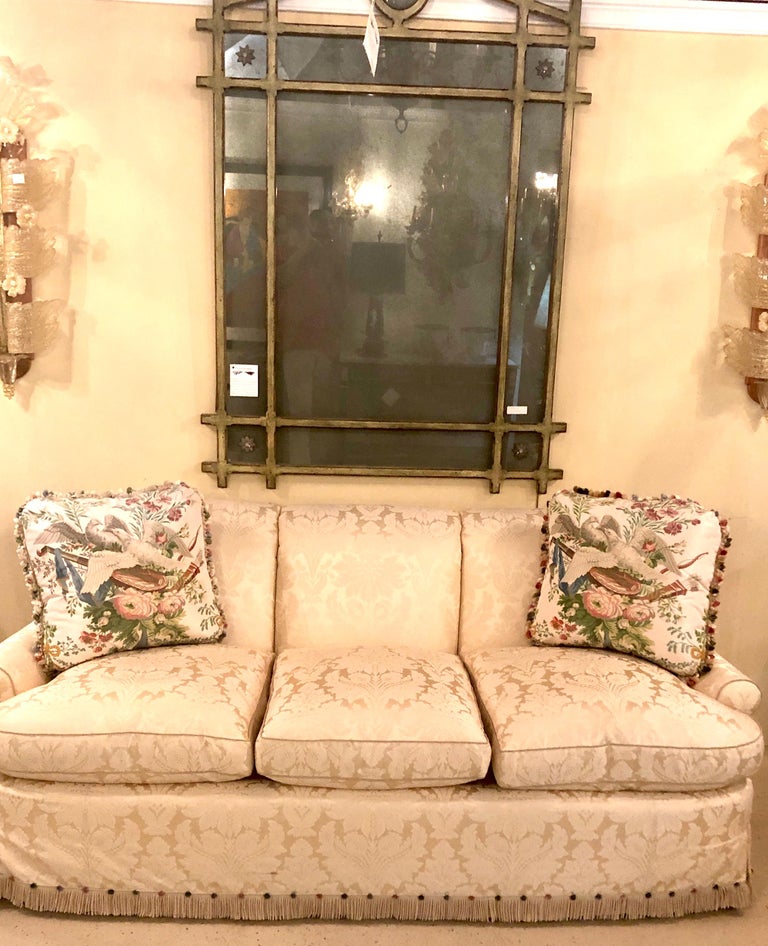 Damask Finely Upholstered Couch or Sofa Having Two Custom Cushions at ...