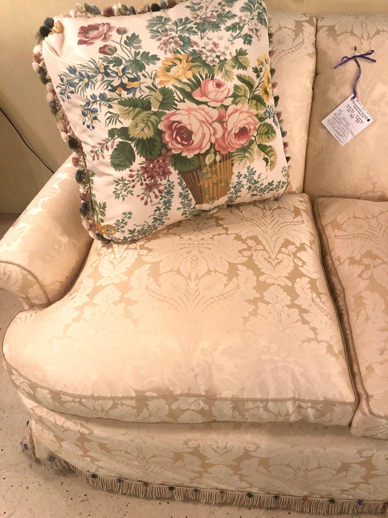 Damask Finely Upholstered Couch or Sofa Having Two Custom Cushions at ...