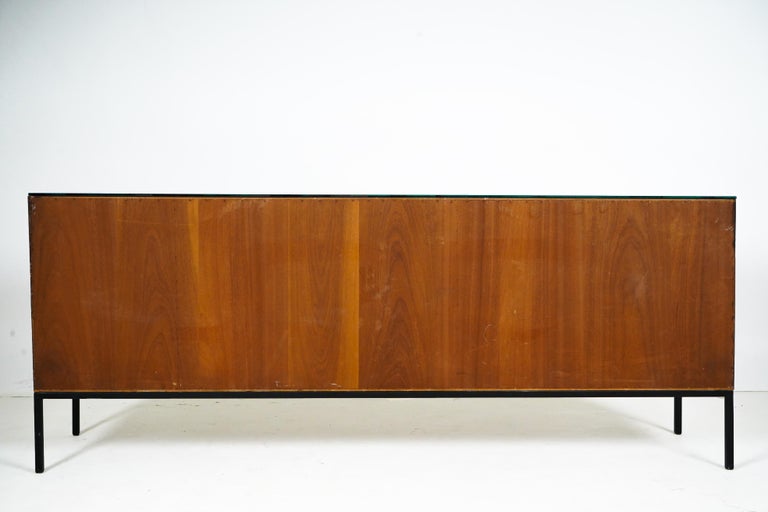 Danish Walnut Sideboard with Four Doors and Metal Legs For Sale at 1stDibs