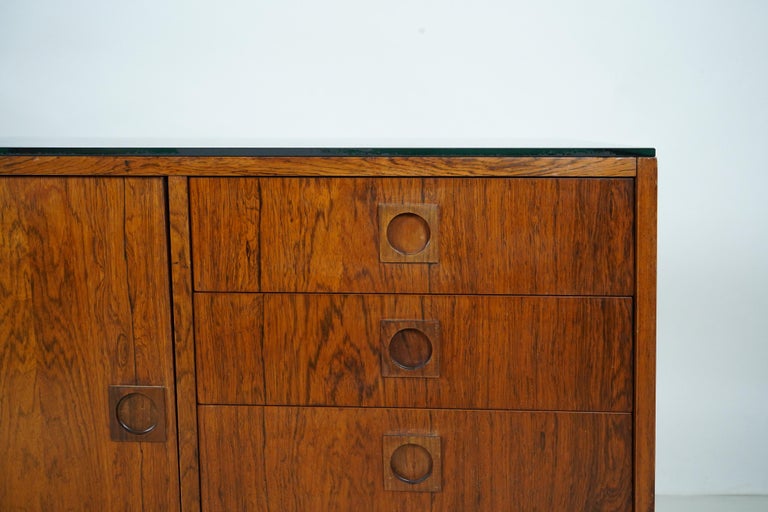 Danish Walnut Sideboard with Four Doors and Metal Legs For Sale at 1stDibs