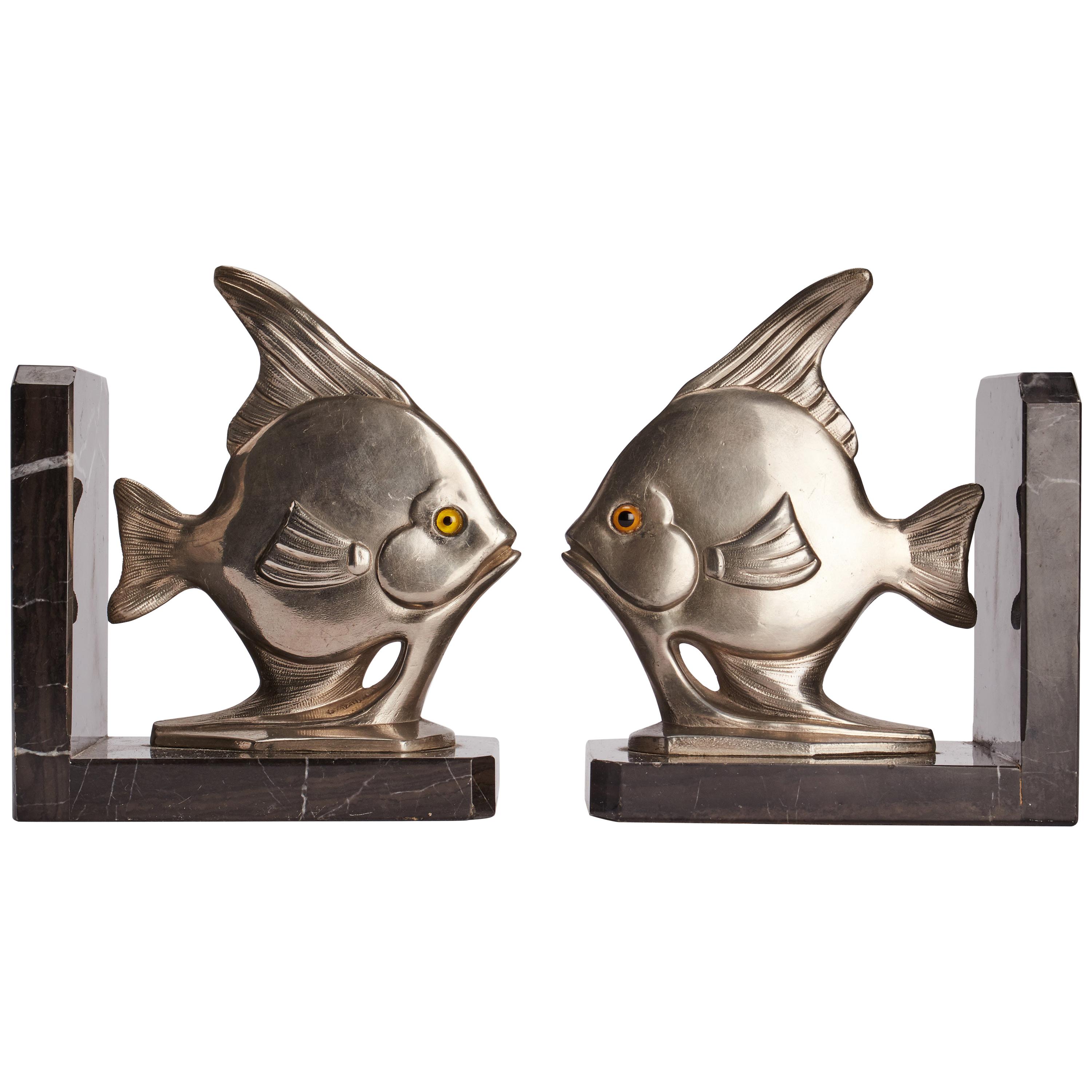 Art Deco Bookends Swans Bronzed Metal on Beige Marble Bases, French ...