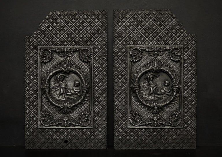 Decorative Pair of Cast Iron Fireback Interior Panels For Sale at 1stDibs