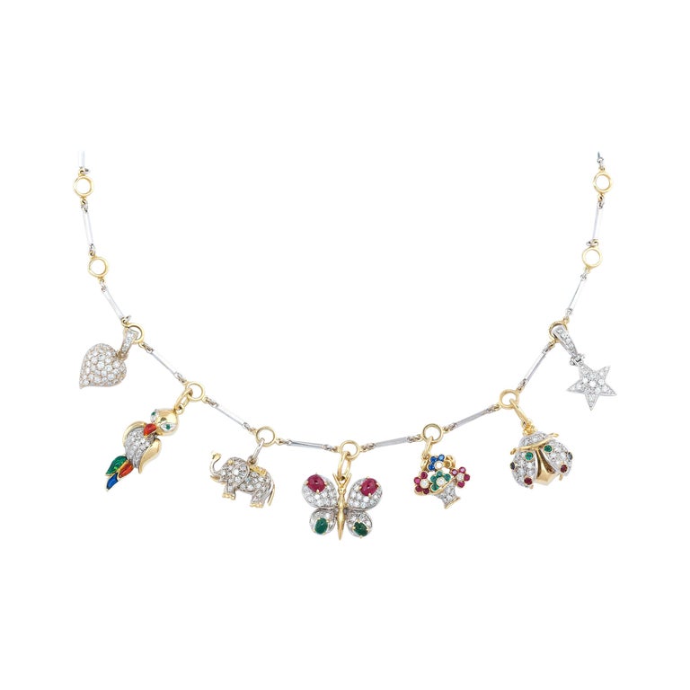 Diamond and Gem-Set Charm Necklace at 1stDibs