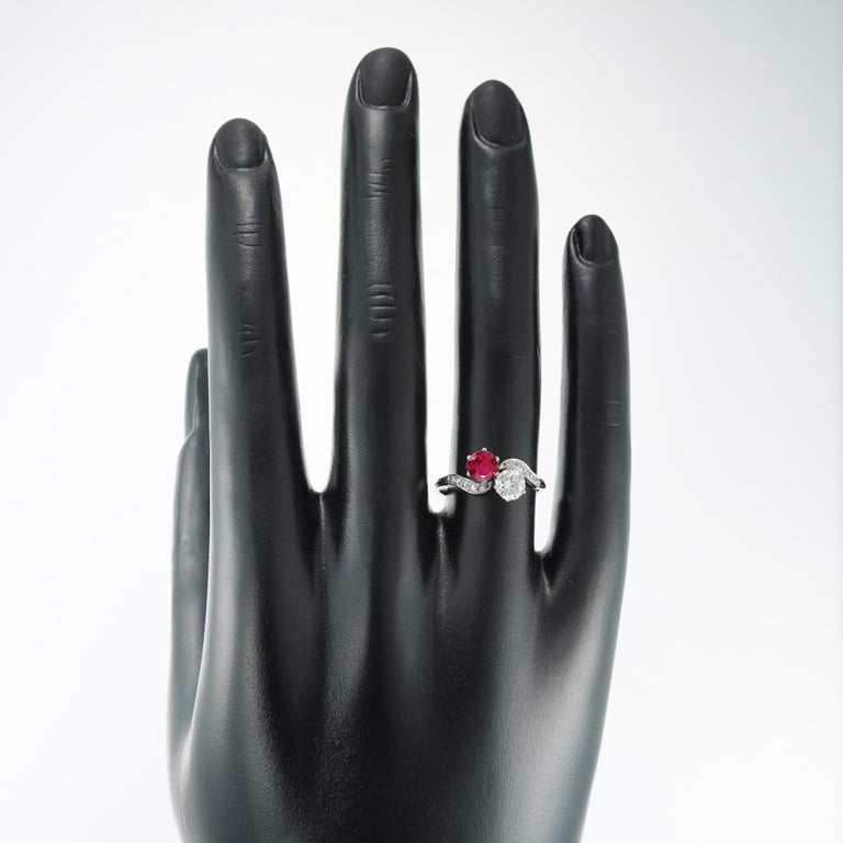 Diamond and Ruby Cross-Over Ring For Sale at 1stDibs