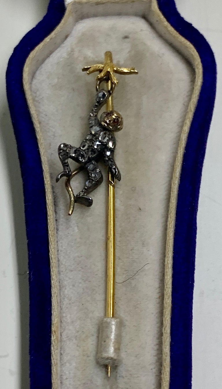 Diamond Novelty Monkey Stick Pin Circa 19th Century For Sale at 1stDibs